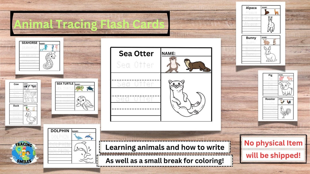 Tracing Worksheets, Farm Animals, Aquatic Animals, Animal Flashcards ...
