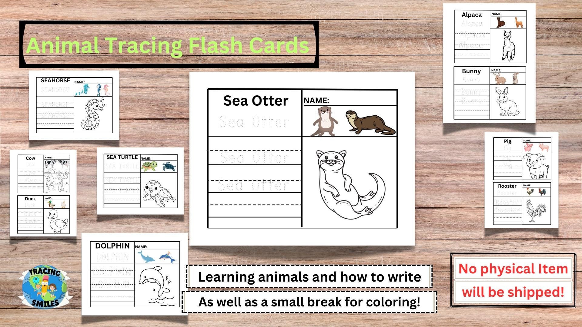 Tracing Worksheets, Farm Animals, Aquatic Animals, Animal Flashcards ...