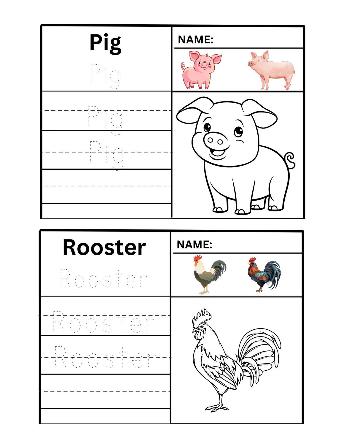 Tracing Worksheets, Farm Animals, Aquatic Animals, Animal Flashcards ...
