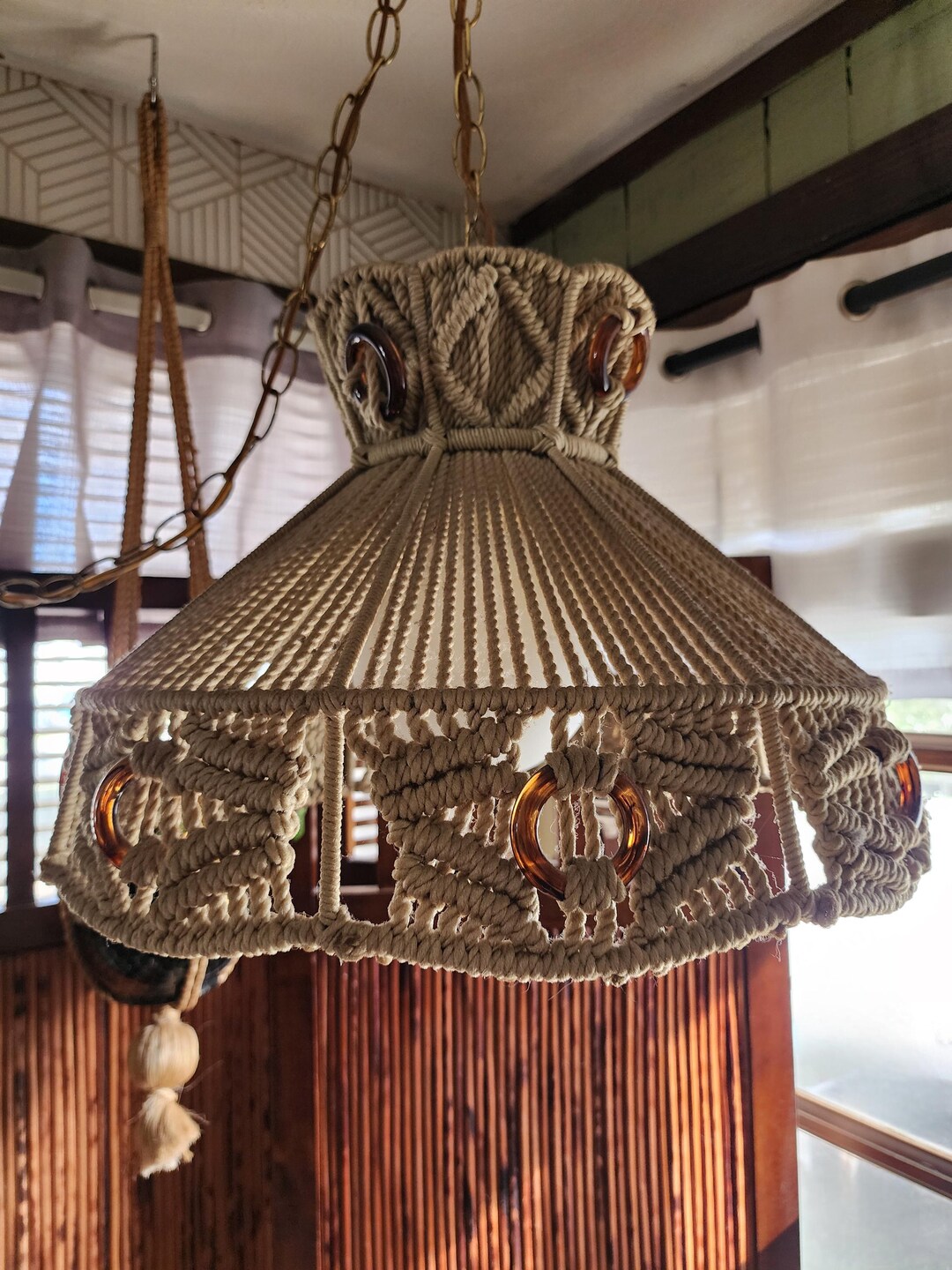 Vintage 1970s Macrame Swag Lamp - Etsy