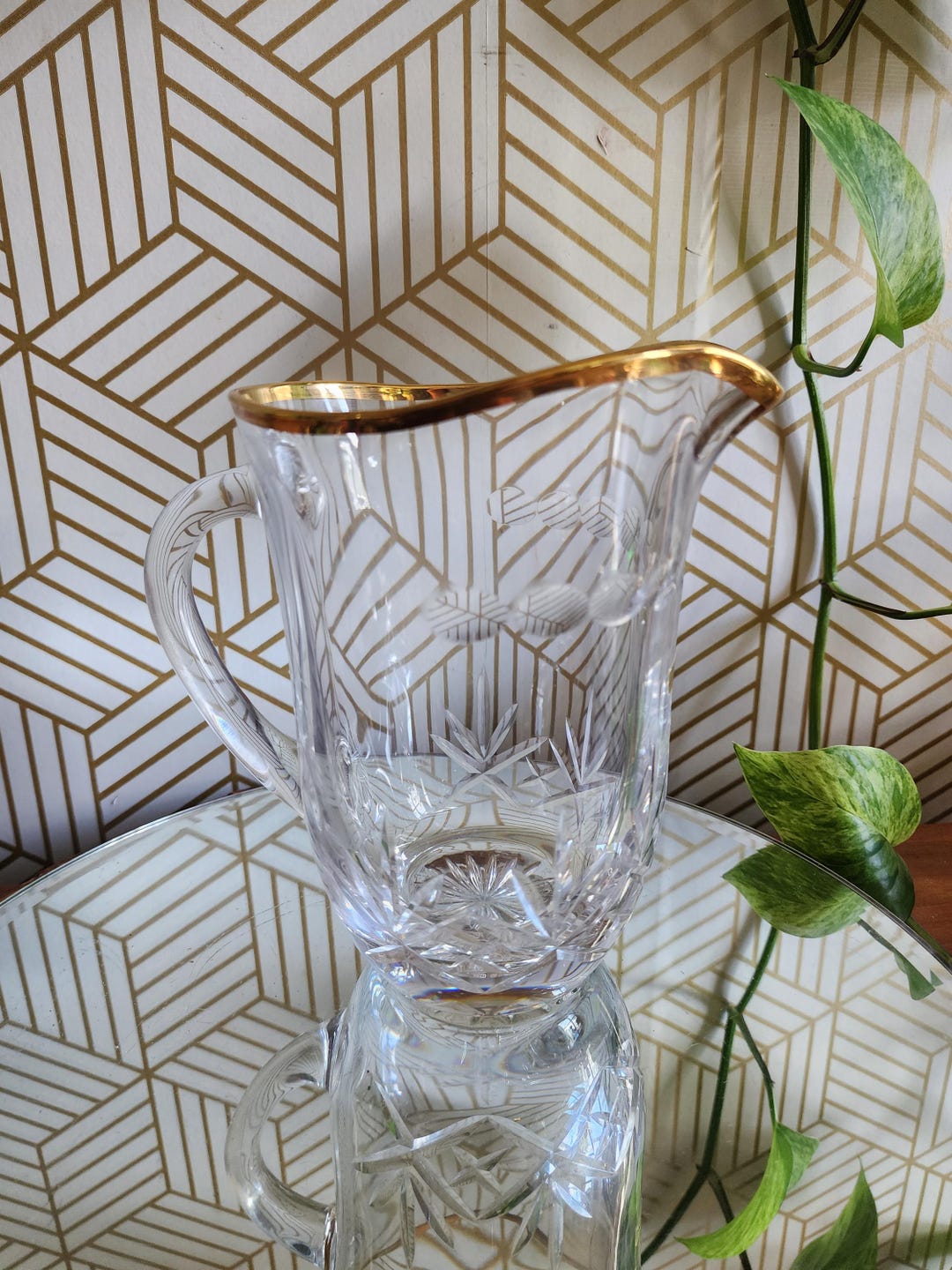 Vintage Italian Gold Rimmed Pitcher Royal Crystal Rock Lovorazione A ...