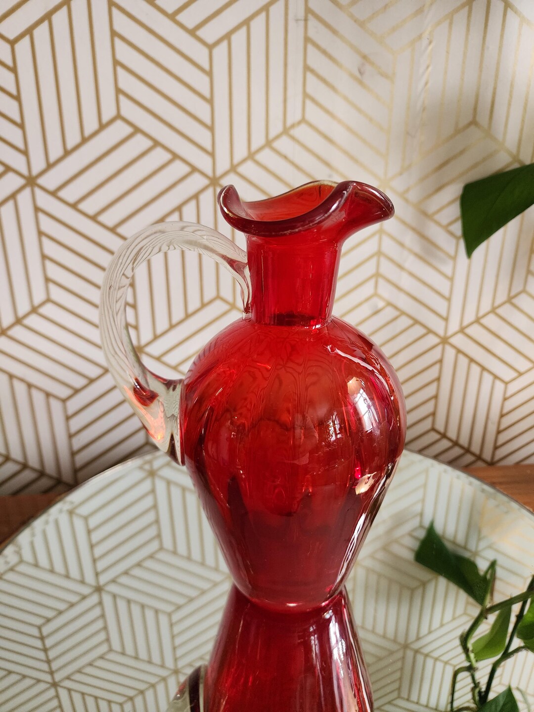 Vintage Red Ribbed Bischoff Hand Blown Pitcher Vase - Etsy