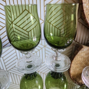 Vintage Sasaki Stemware Green Crystal Mid-century Stemware Twisted Stem ...