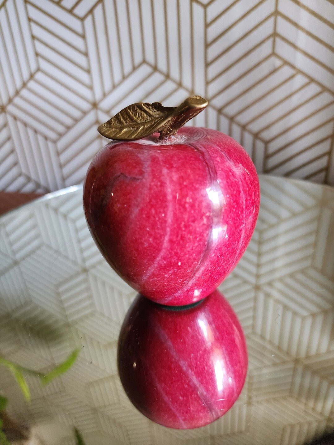 Vintage Apple Brass and Red Alabaster Marble Stone Paperweight - Etsy