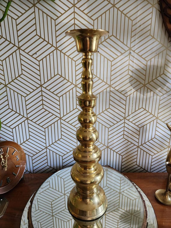 Vintage Large Brass Floor Candlestick Holder 18 Tall Etsy UK