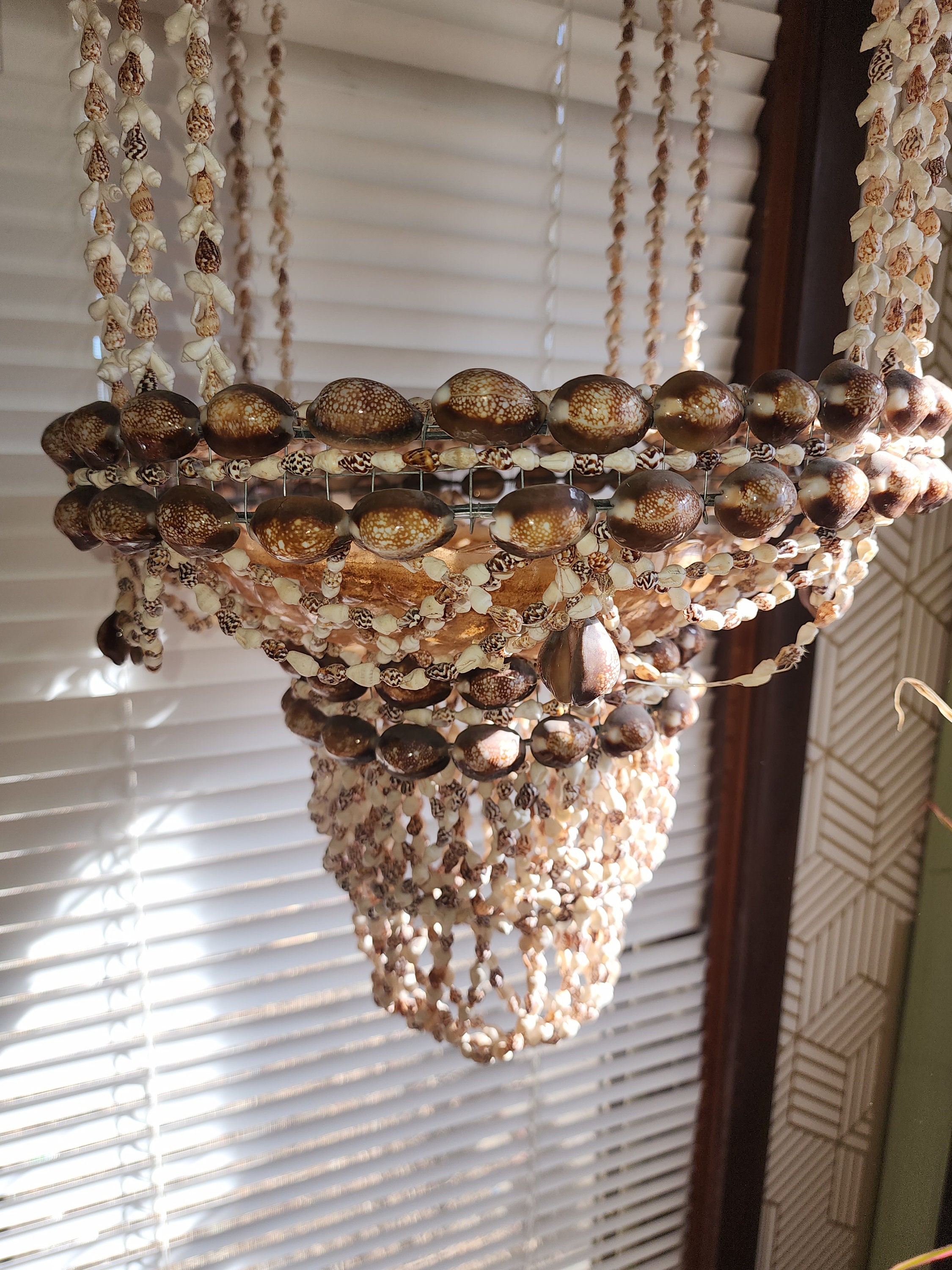 Vintage Hawaiian Shell Hanging Macrame Plant Holder 39 Boho Mid Century ...