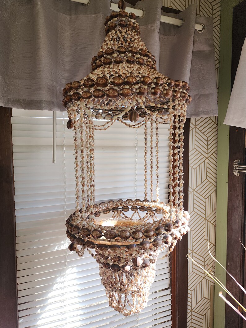 Vintage Hawaiian Shell Hanging Macrame Plant Holder 39 Boho Mid Century ...