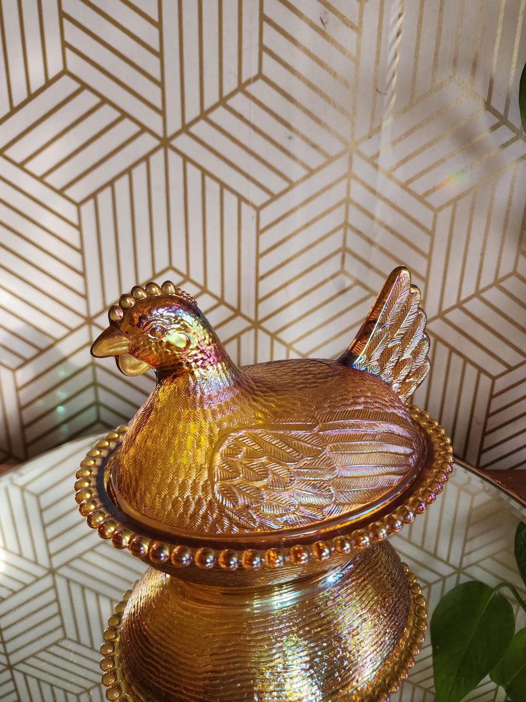 Classic Vintage Marigold Carnival Glass Hen on Nest Indiana Glass ...