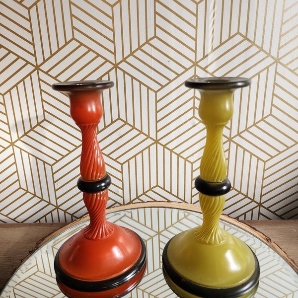 Antique Yellow Glass Candlesticks - Etsy