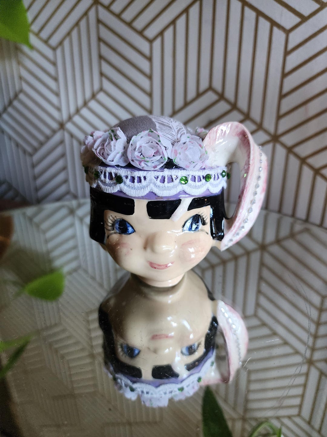Vintage Ceramic Lady Head Pin Cushion - Etsy