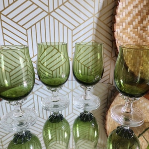Vintage Sasaki Stemware Green Crystal Mid-century Stemware Twisted Stem ...