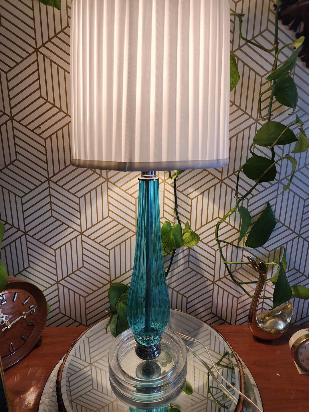 Vintage Y2K Blue Glass Chrome Finish Lamp - Etsy