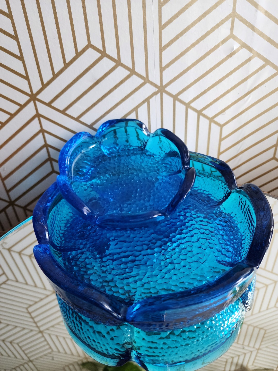 Vintage Mid-century Blenko Peacock Blue Lotus Pebble Glass Bowl Nesting ...