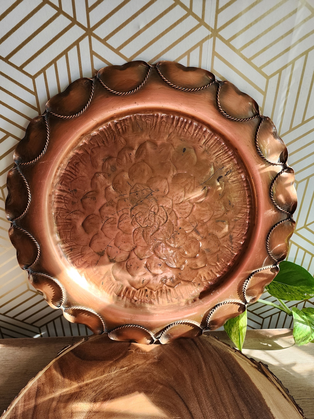 Vintage Hand Hammered Gregorian Copper Serving Plate Round Wall Hang ...