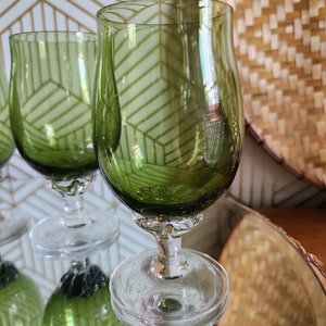 Vintage Sasaki Stemware Green Crystal Mid-century Stemware Twisted Stem ...