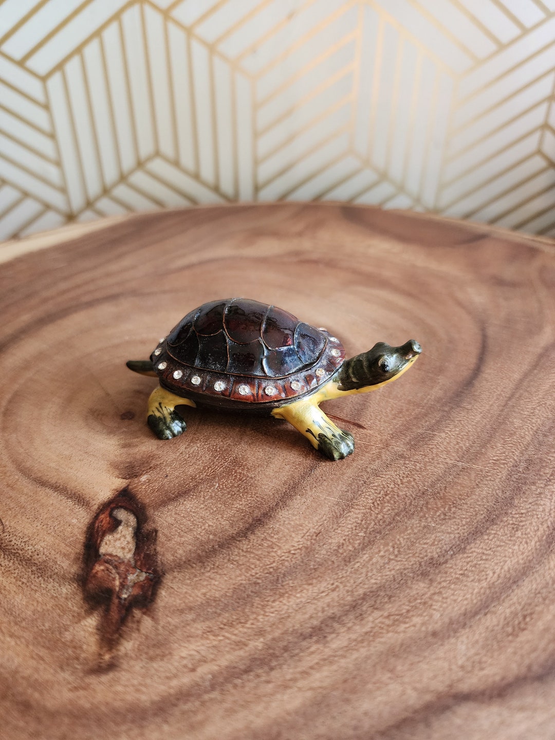 Vintage Enameled Brass Snapping Turtle Trinket Box - Etsy