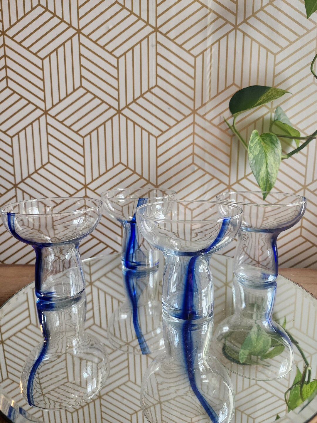 Libbey Glassware Set of 4 Stemless Blue Ribbon Swirl Martini Glasses - Etsy