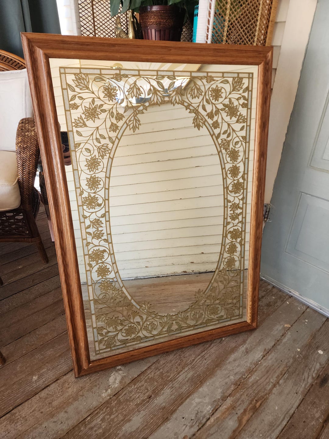 Retro Windsor Mirror-80s Gold Traditional Faux Stained Glass Mirror 40 ...