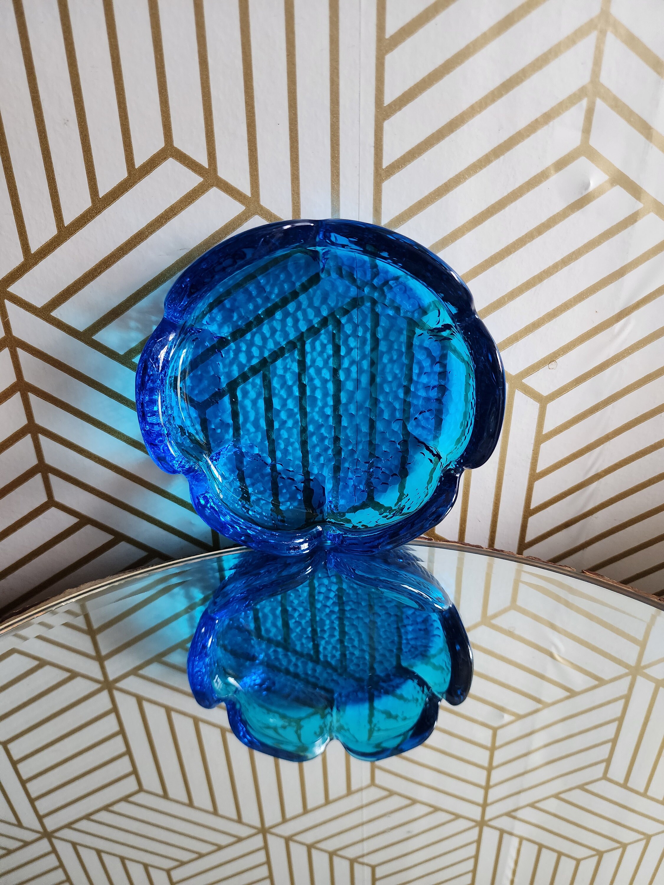 Vintage Mid-century Blenko Peacock Blue Lotus Pebble Glass Bowl Nesting ...