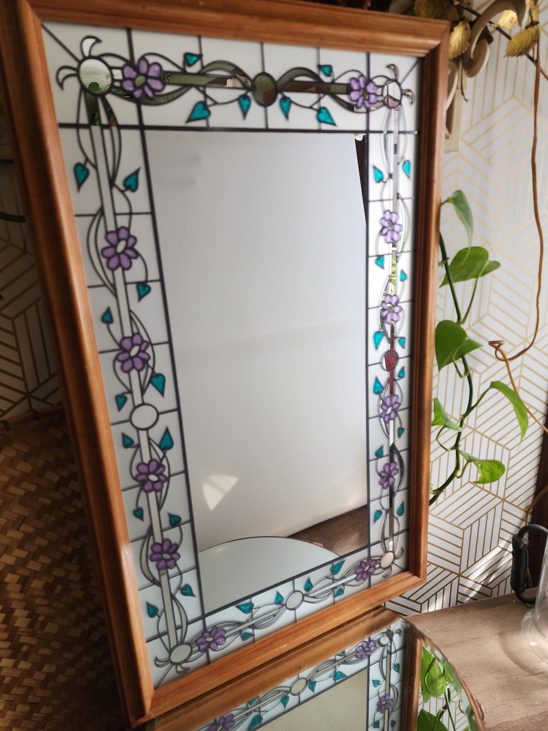 Retro Marsel Mirror-80s Pink & Teal Traditional Rectangular Faux ...