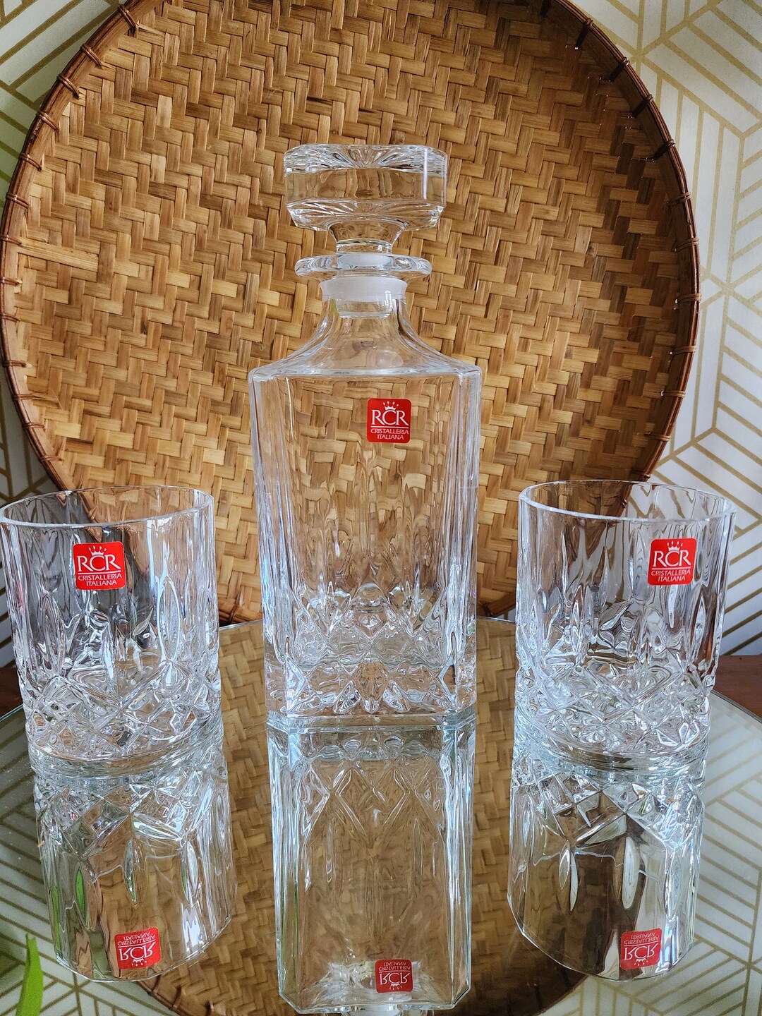 Vintage RCR Crystal Decanter and Set of 6 Rocks Glasses - New Old Stock ...