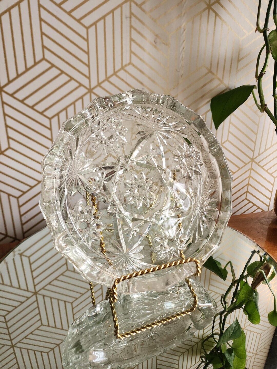 Vintage Oversized Anchor Hocking Early American Prescut Crystal Ashtray ...