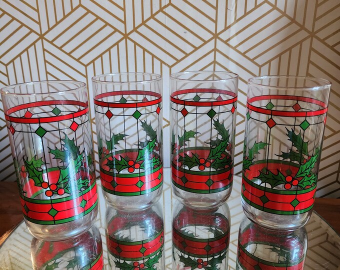 Vintage Libbey Drinking Glasses 16 Oz Christmas Holly & Berry ...