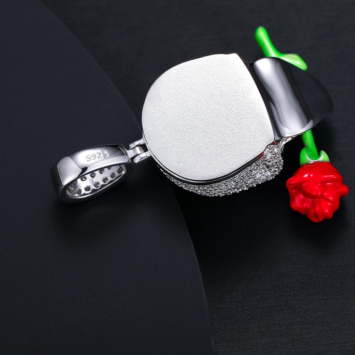 Iced Out Glowing Skull Rose Punk Pendant Necklace Moissanite Diamond ...