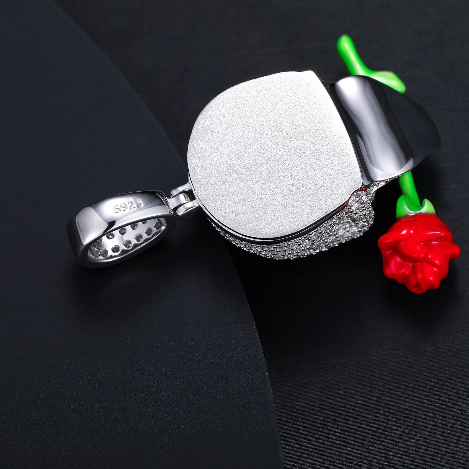 Iced Out Glowing Skull Rose Punk Pendant Necklace Moissanite Diamond ...