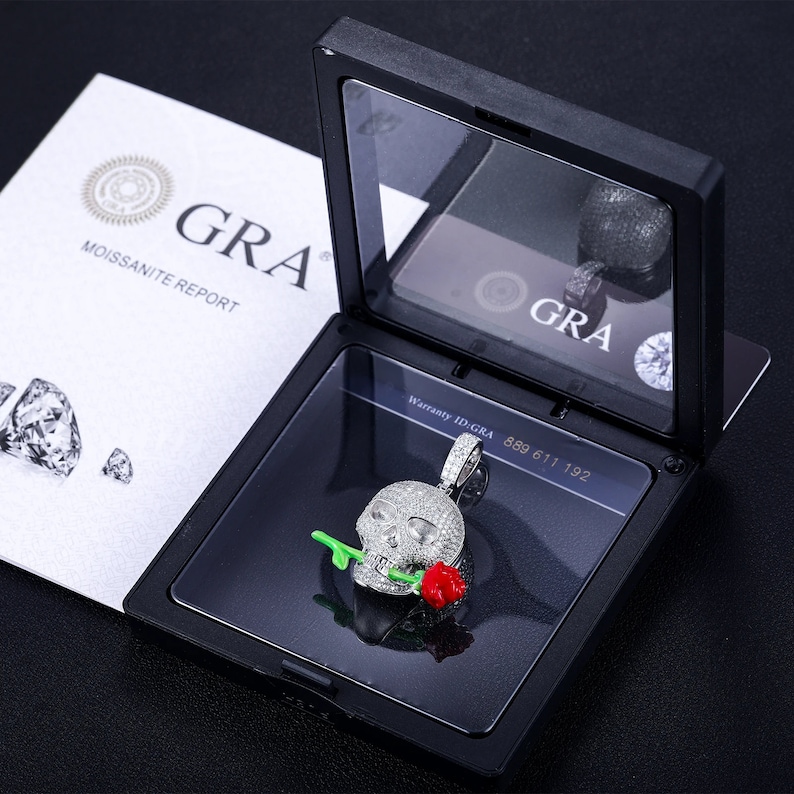 Iced Out Glowing Skull Rose Punk Pendant Necklace Moissanite Diamond ...