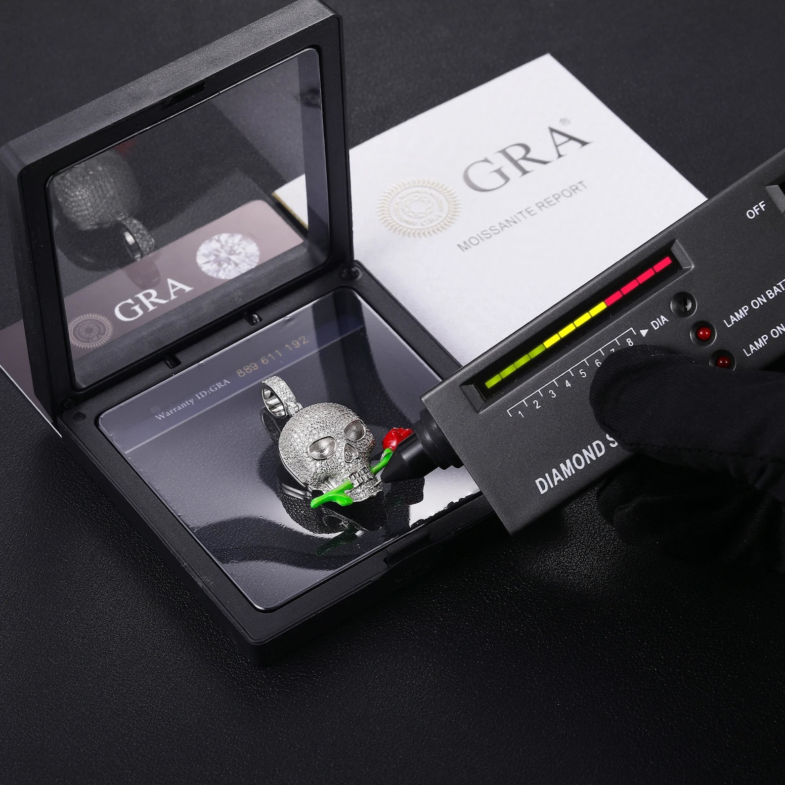 Iced Out Glowing Skull Rose Punk Pendant Necklace Moissanite Diamond ...