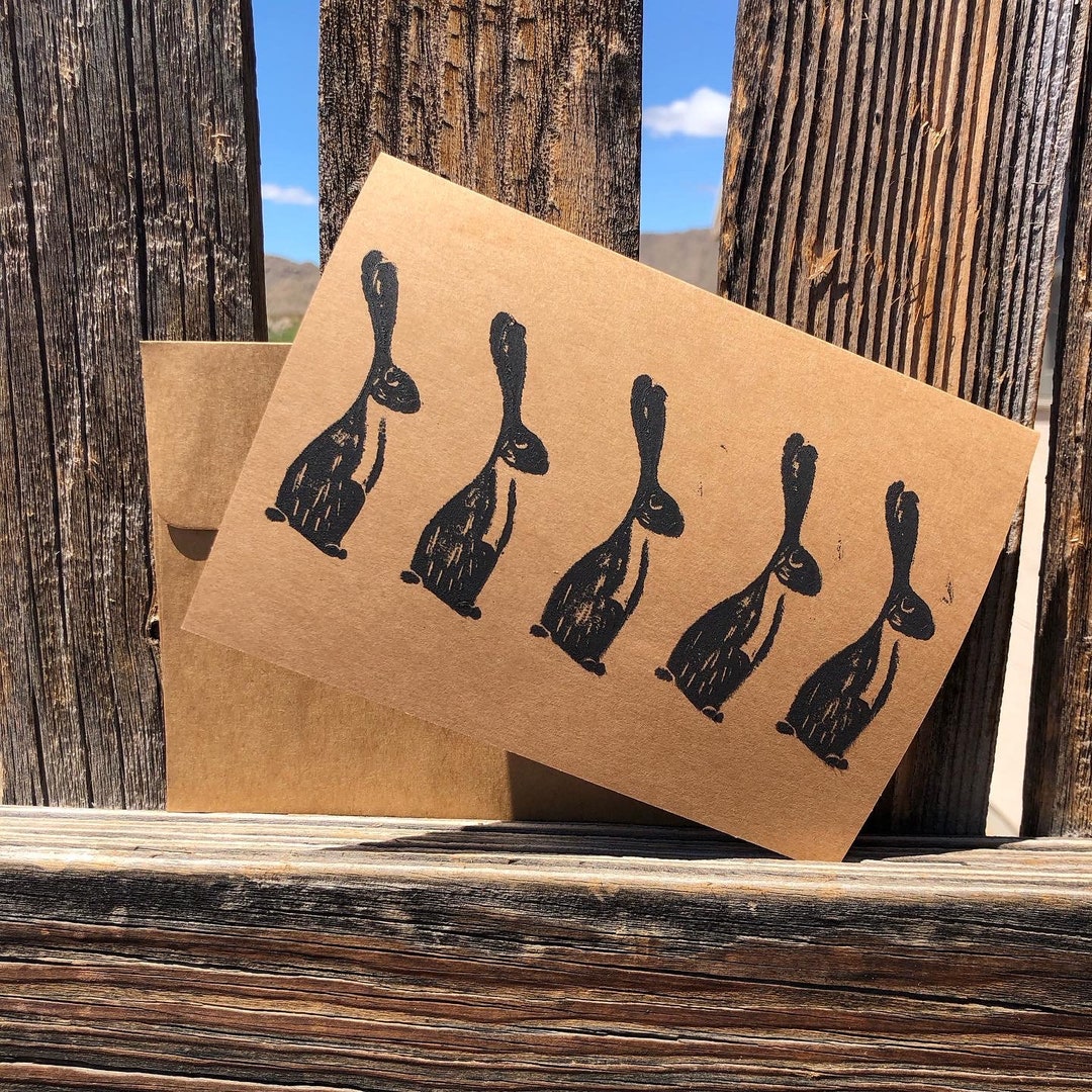 Jackrabbit Greeting Card Block Print - Etsy