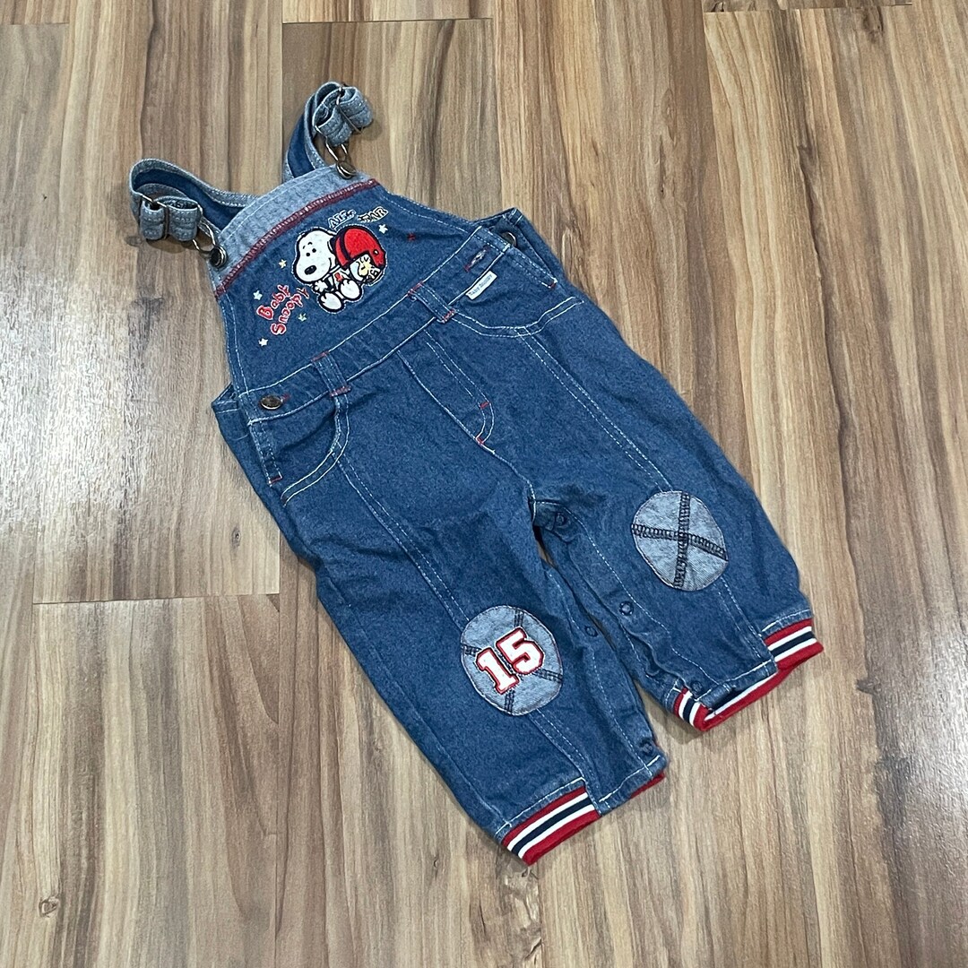 6/9M Vintage 90s Kids Baby Snoopy Peanuts Denim Overalls Pants Cotton ...