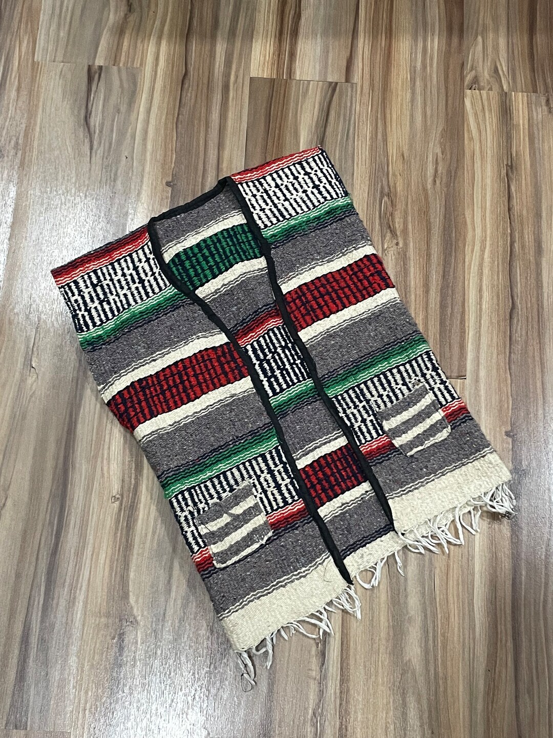 Vintage 60s Kids Southwestern Handmade Woven Patterned Open Vest Serape ...