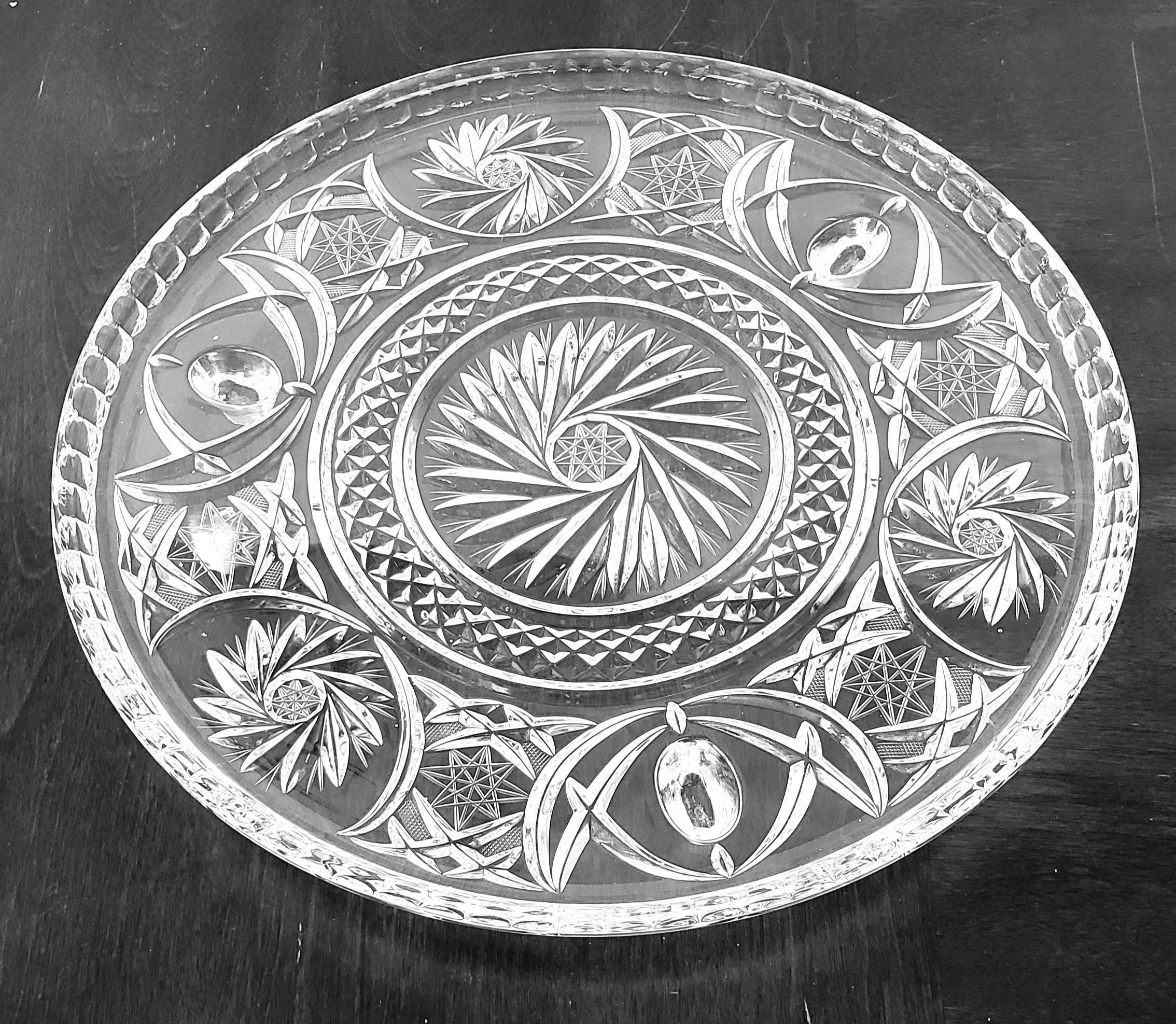 Vintage Bohemian Czech Pinwheel 3-toed Crystal Crystal Serving Platter ...