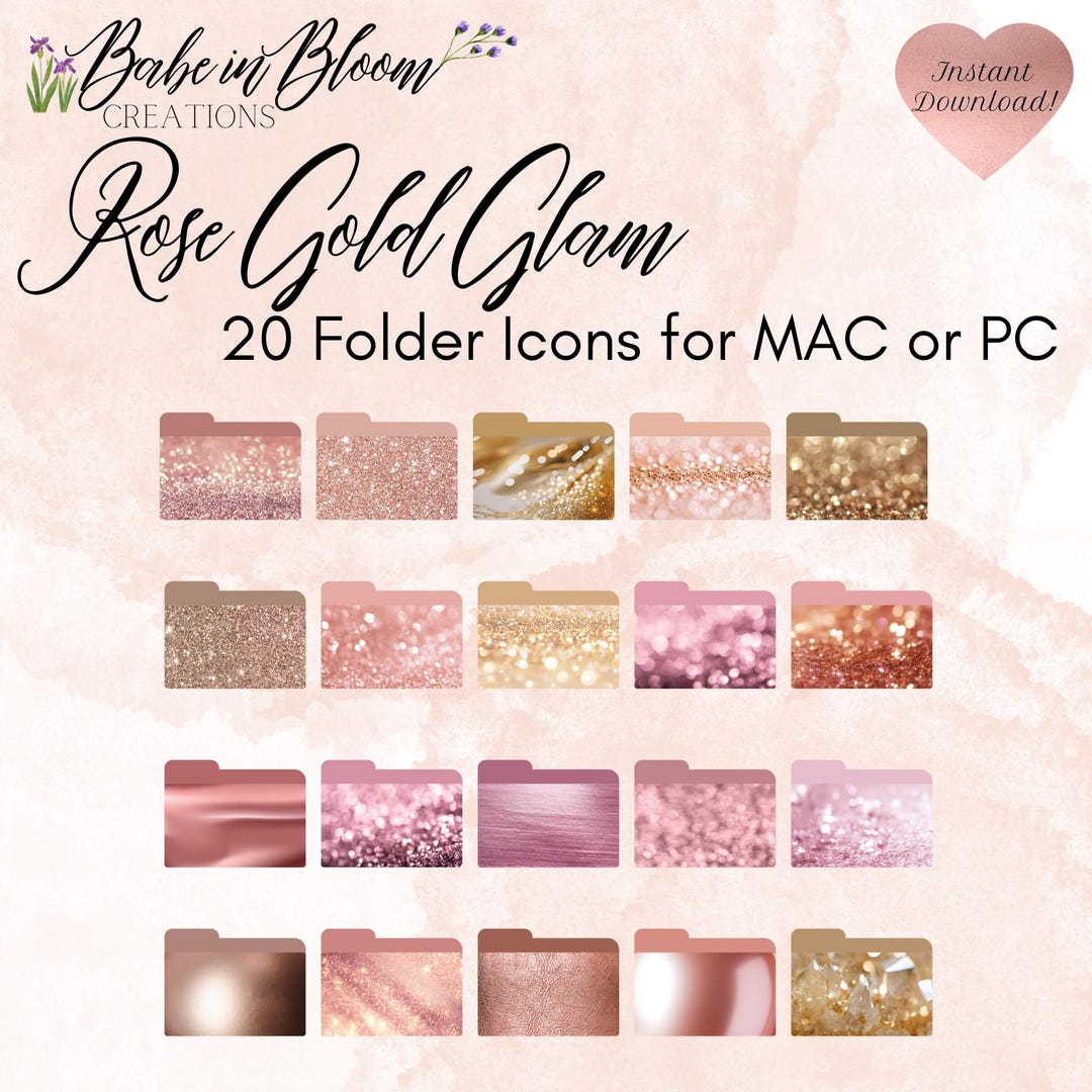 Rose Gold Glam Glitter Desktop Folder Icons, Sparkly Glitter Mac Icons ...