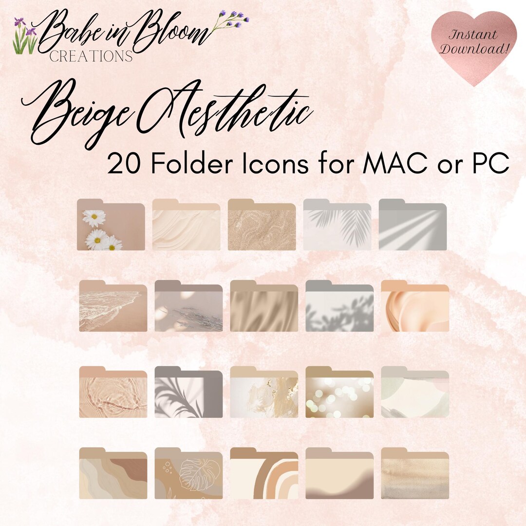 Beige Aesthetic Desktop Folder Icons, Aesthetic Mac Icons, Aesthetic ...