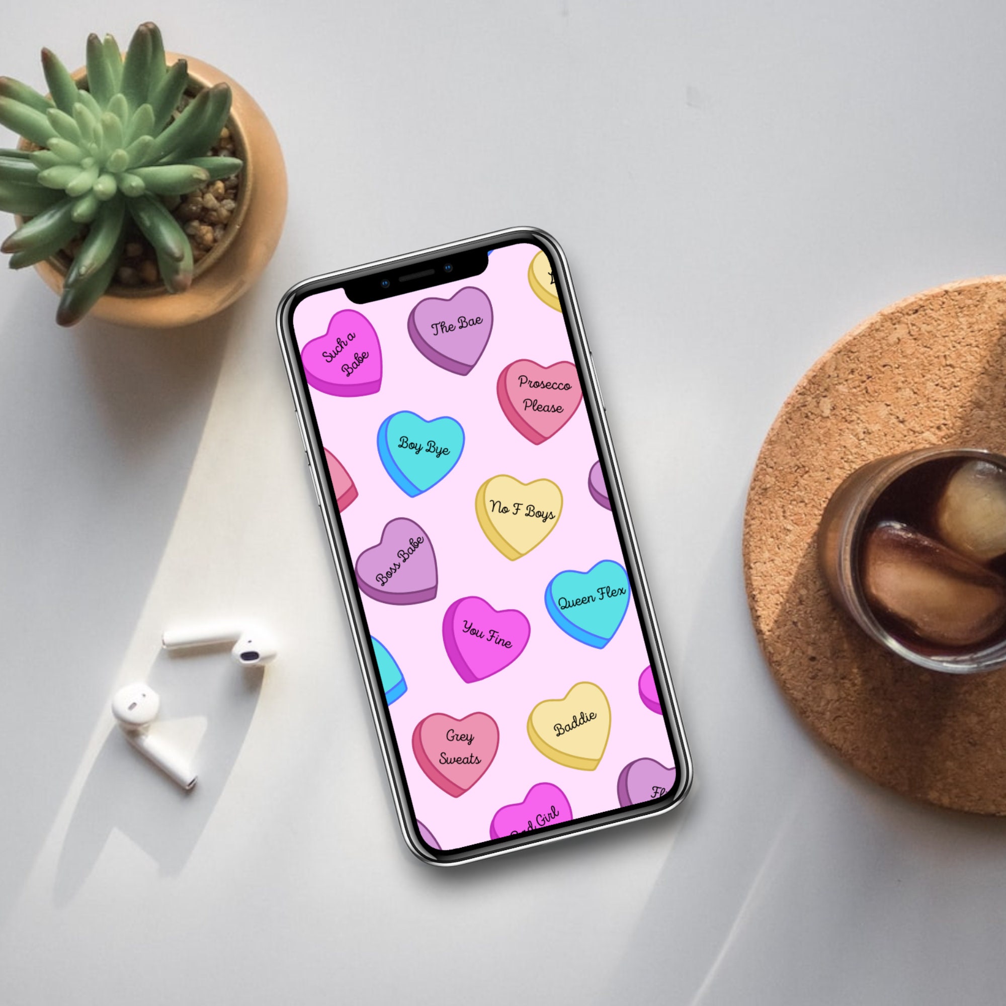 Adult Conversation Hearts, Cute Candy Hearts Phone Background for ...