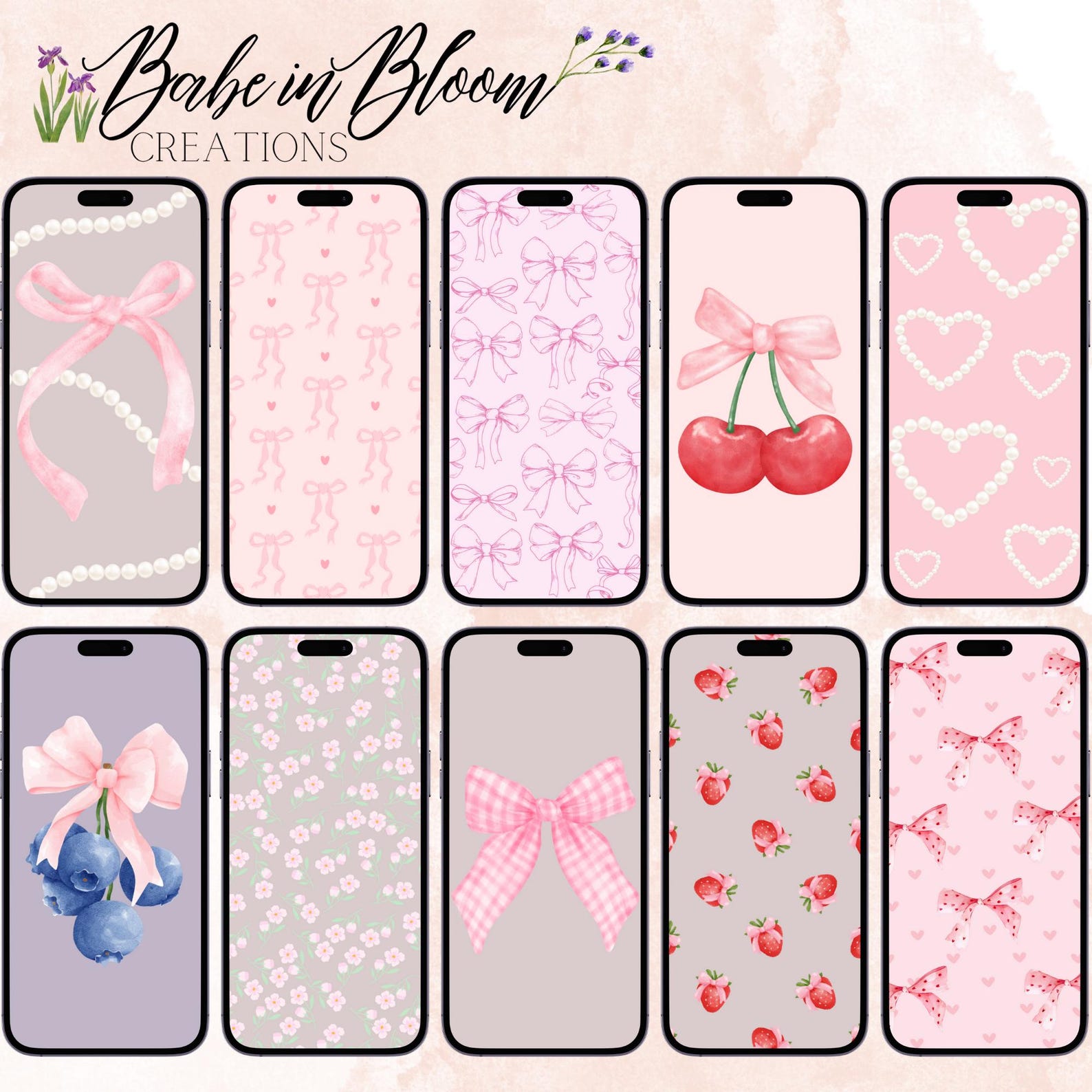 Set of 20 Coquette Phone Wallpapers, Pink Girly Phone Wallpaper ...