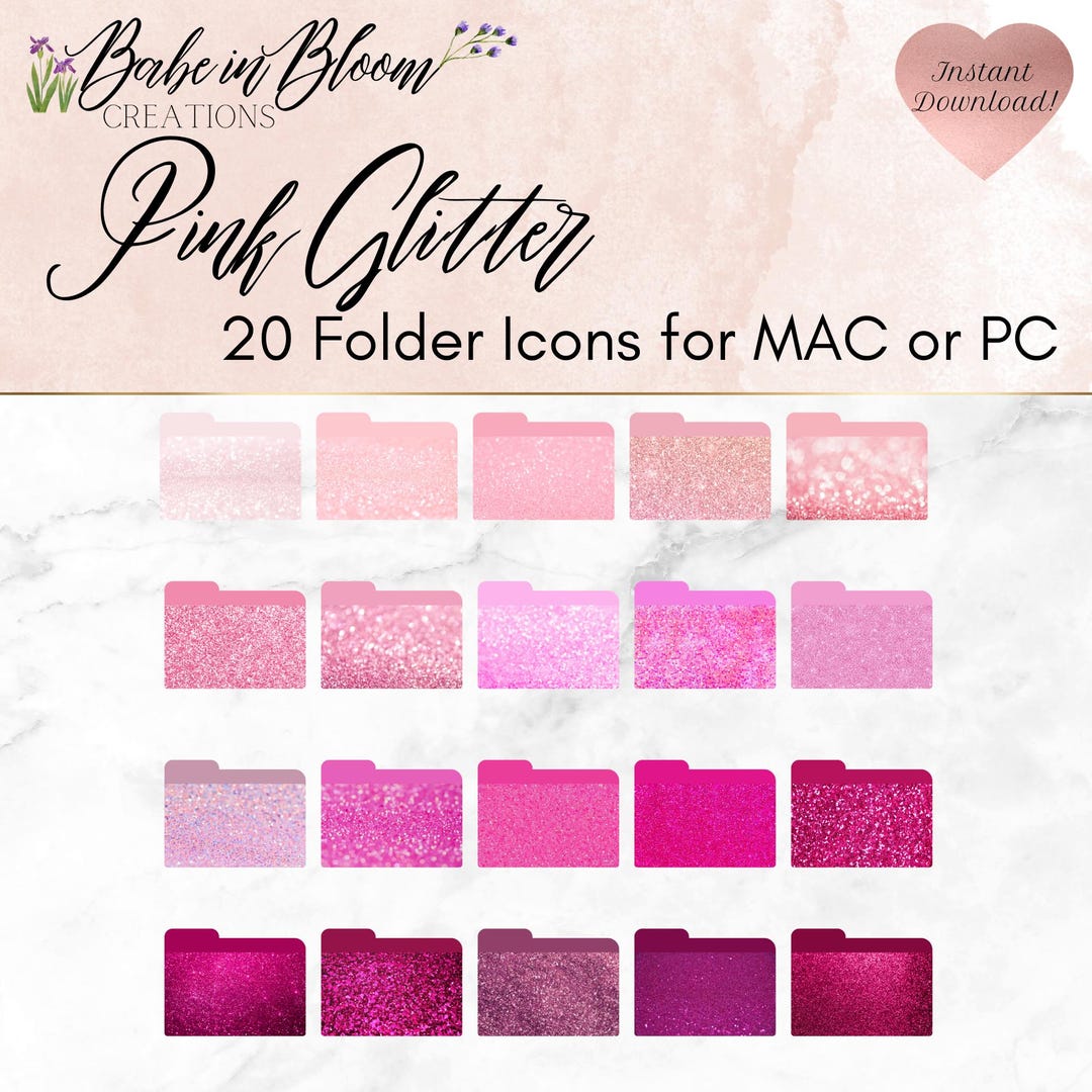 Pink Glitter Desktop Folder Icons, Sparkly Glitter Mac Icons, Glitter ...