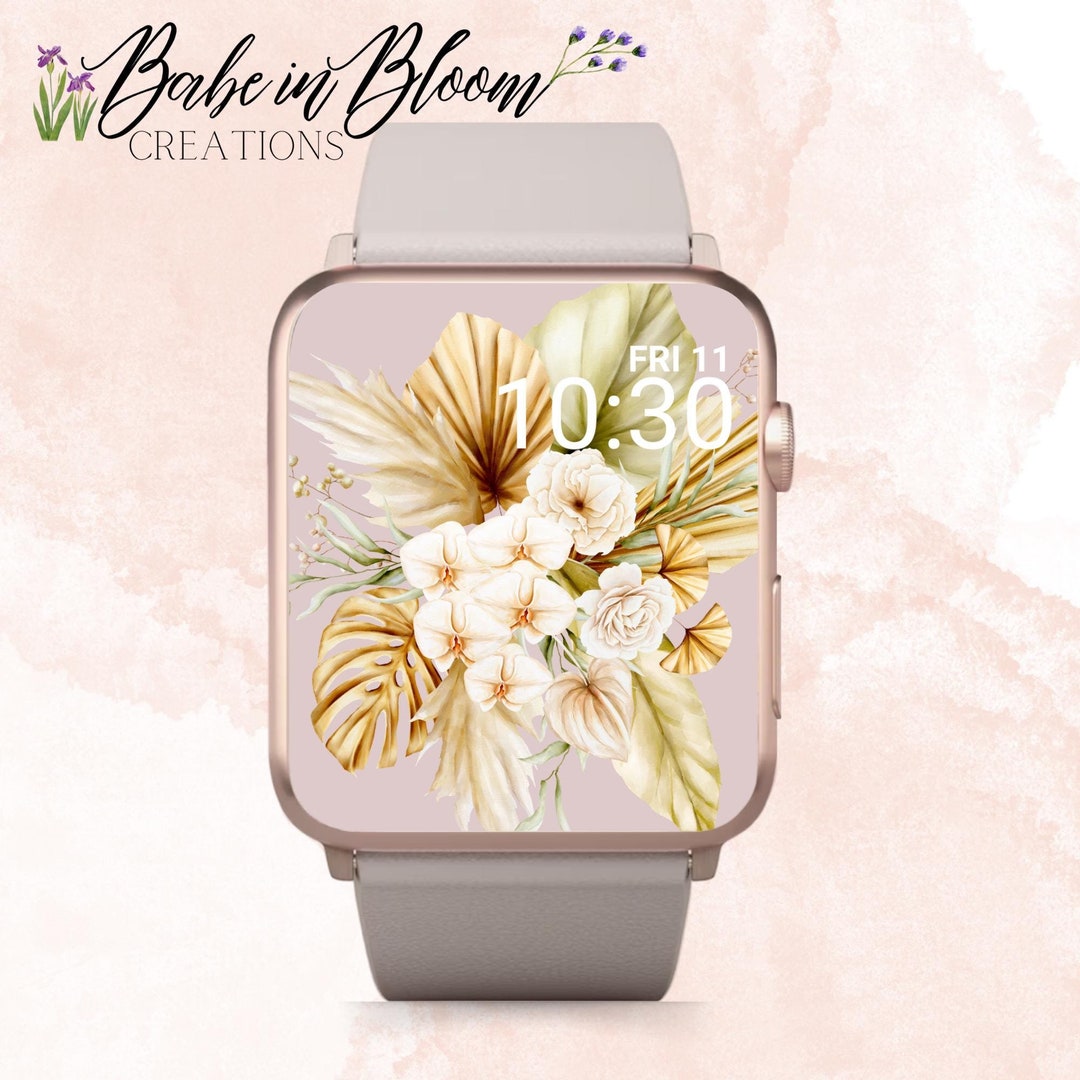 Bohemian Floral Apple Watch Wallpaper, Boho Apple Watch Face, Beige ...