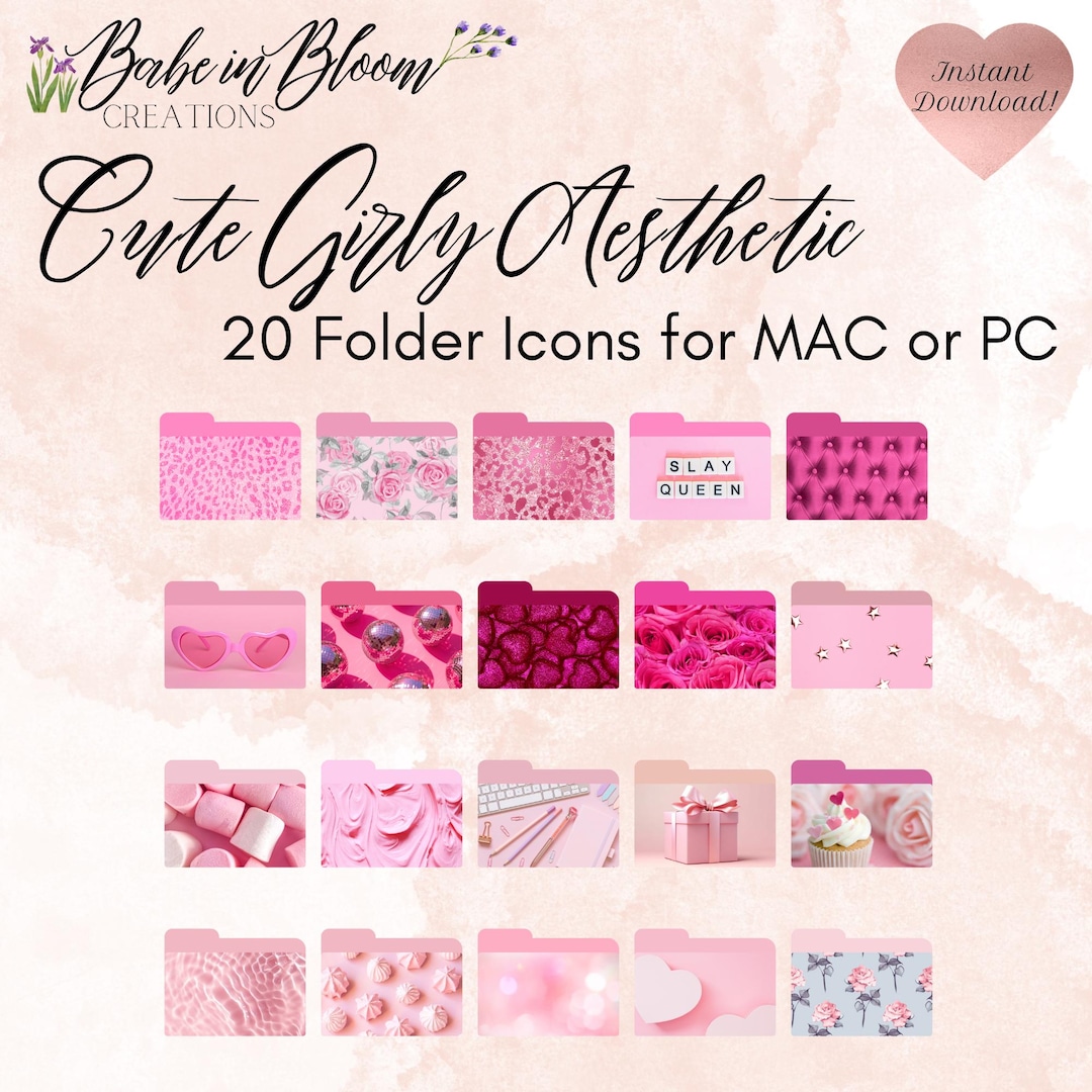 Girly Pink Aesthetic Desktop Folder Icons, Aesthetic Mac Icons ...