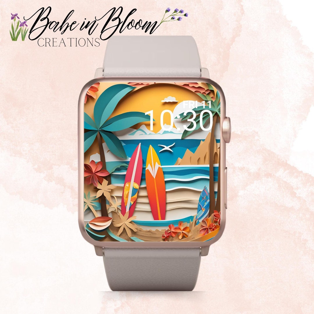 3D Tropical Apple Watch Wallpaper, Summer Apple Watch Face, Surfer ...