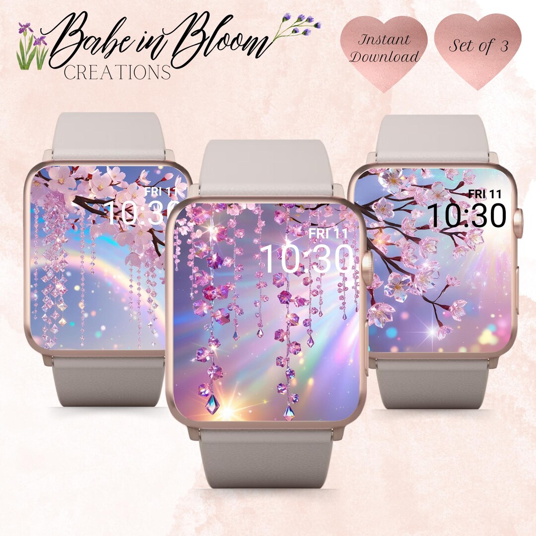 Set of 3 Crystal Cherry Blossom Apple Watch Wallpaper, Cherry Blossom ...