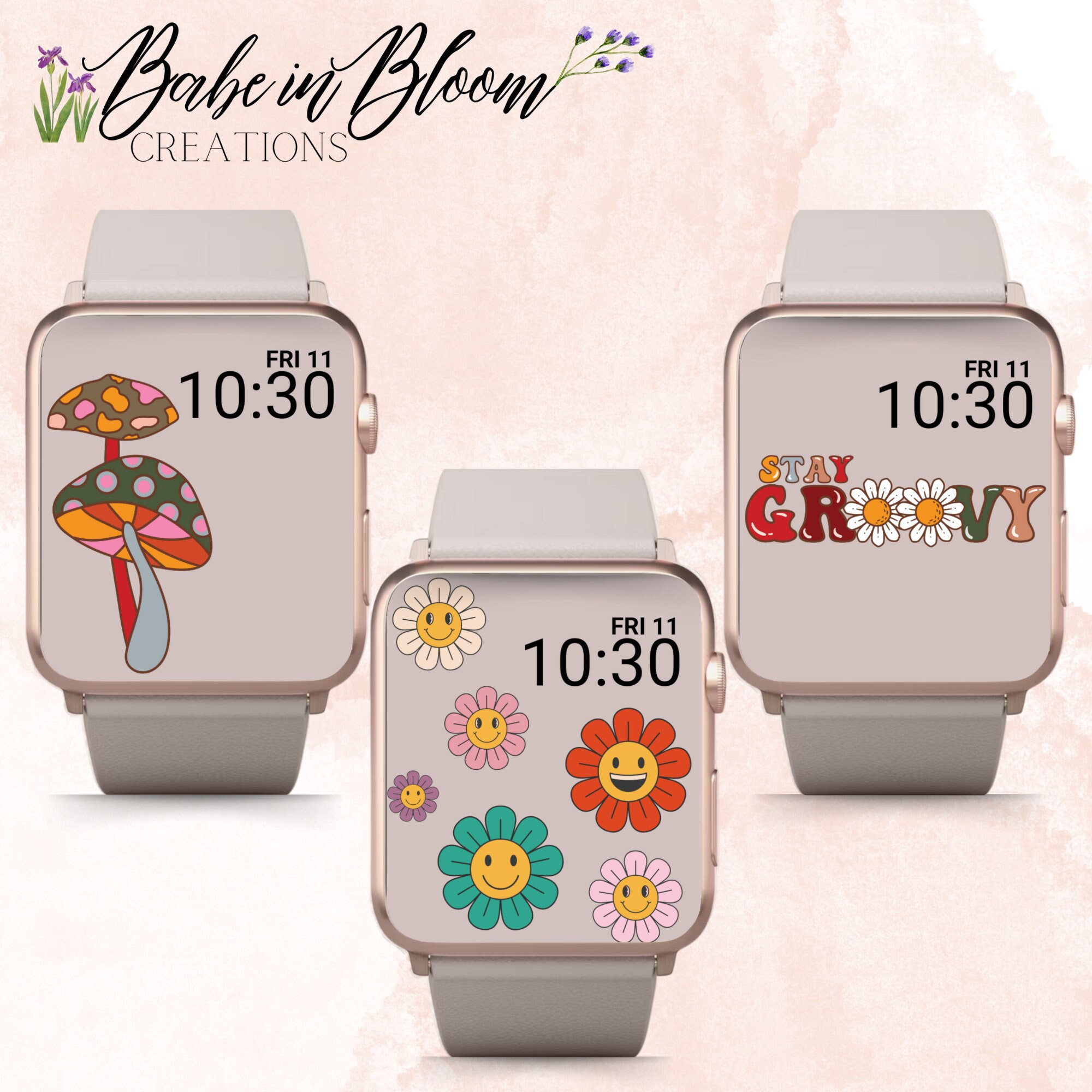 Set of 3 Retro Apple Watch Wallpapers, Retro Apple Watch Face, Groovy ...