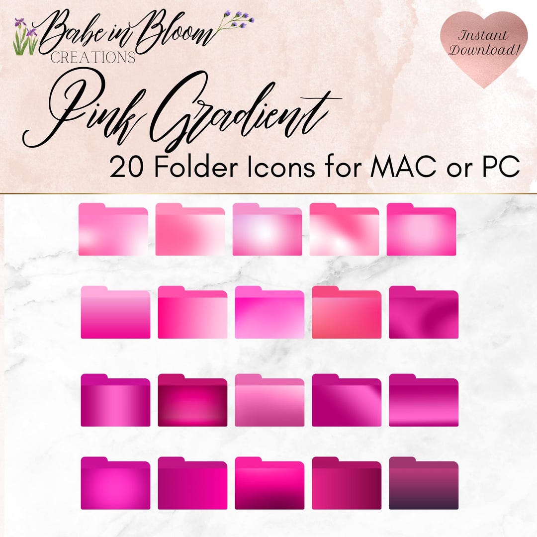 Pink Gradient Desktop Folder Icons, Pink Gradient Mac Icons, Pink ...