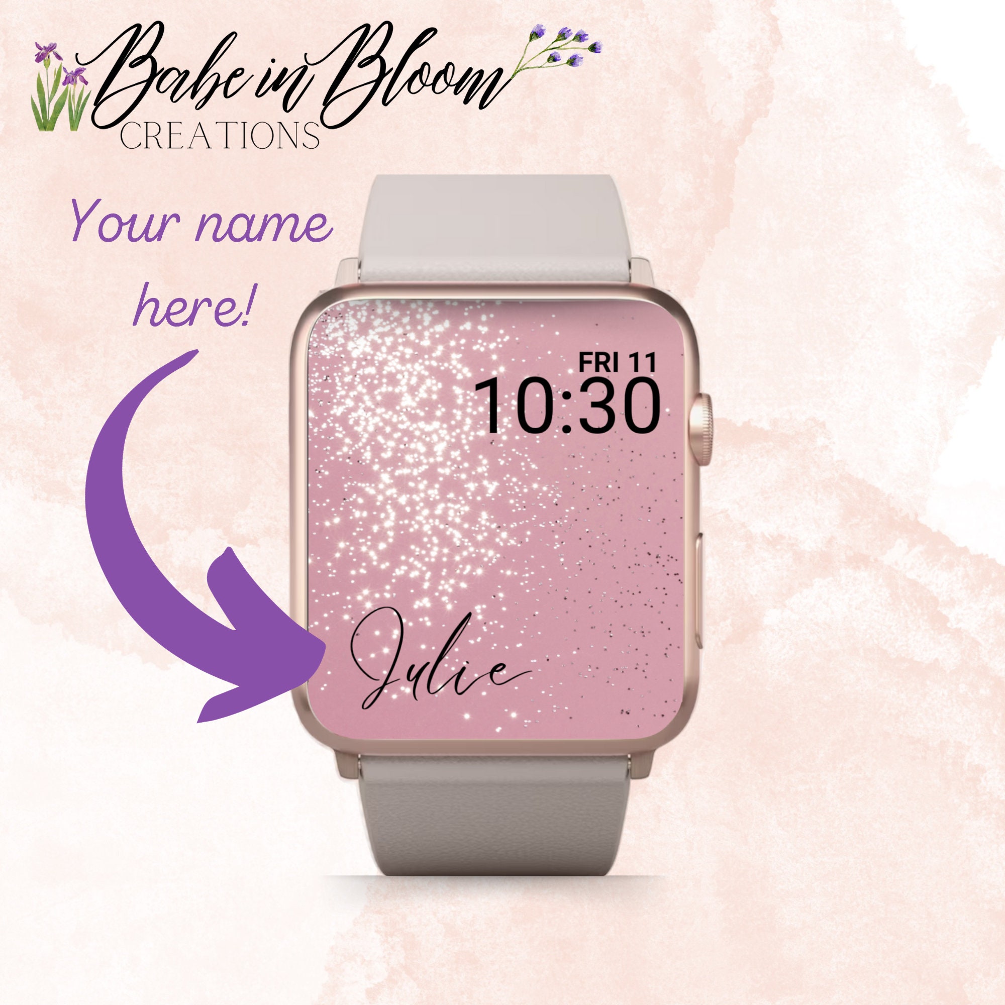 Custom Name Pink Glitter Apple Watch Wallpaper, Pink Glitter Apple ...