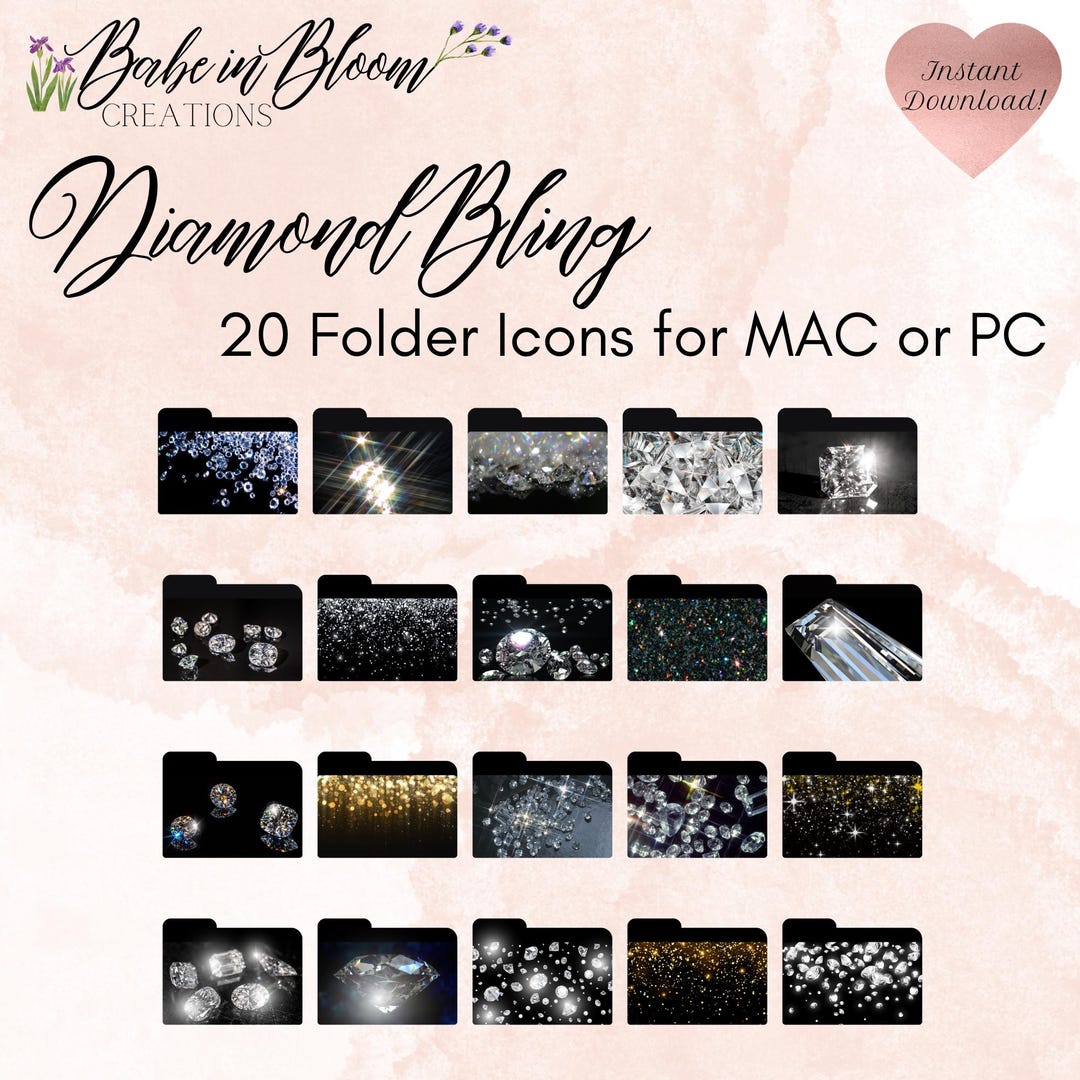 Diamond Bling Desktop Folder Icons, Sparkly Glitter Desktop Folder ...