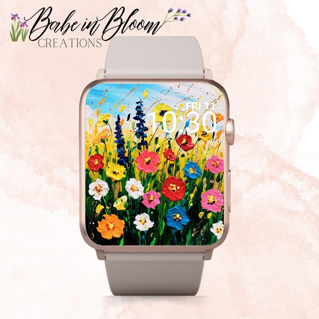 Spring Wildflower Apple Watch Wallpaper, Painted Floral Apple Watch ...
