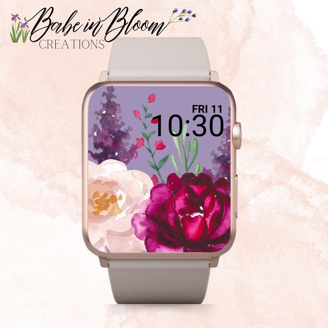 Purple Floral Apple Watch Wallpaper, Floral Apple Watch Face, Botanical ...